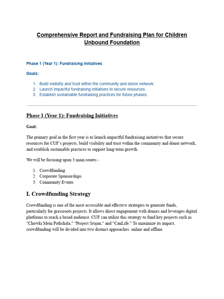 Funraising Plan CUF | PDF | Fundraising | Corporate Social Responsibility
