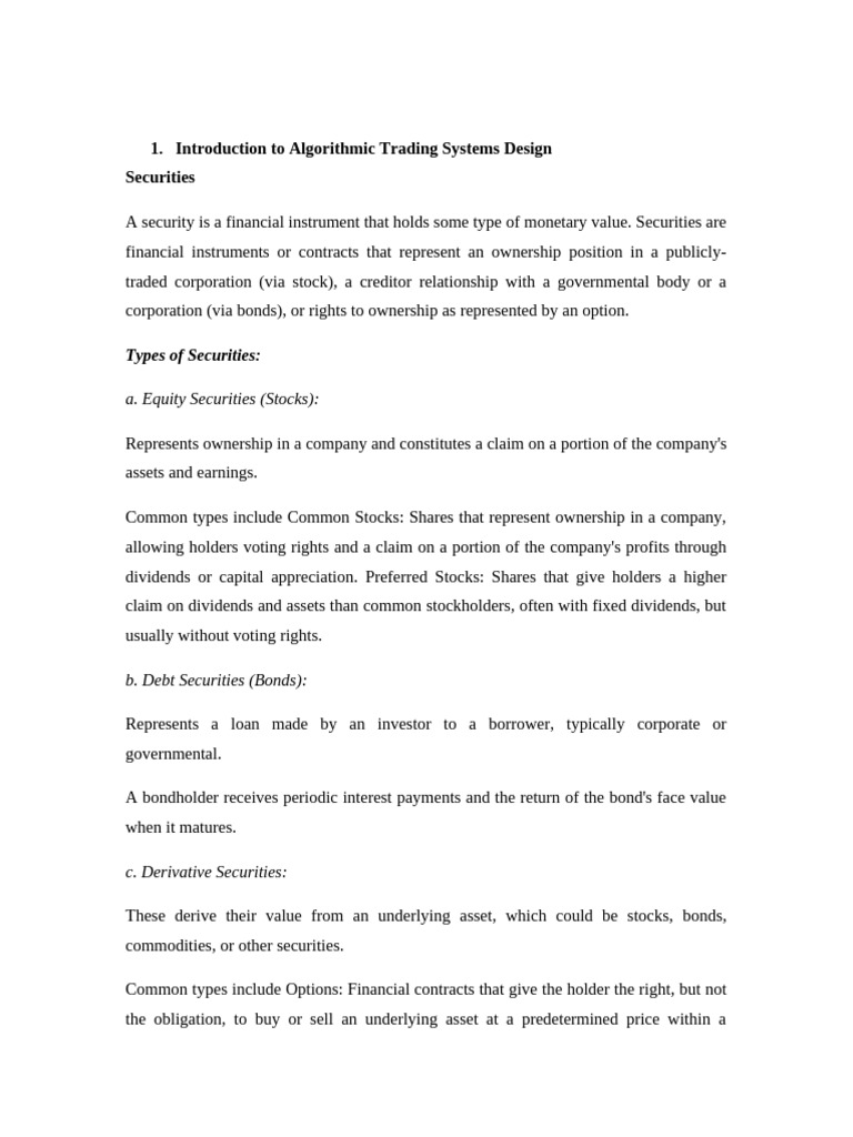 1 Introduction To Algorithmic Trading Systems Design | PDF | Stocks | Securities (Finance)