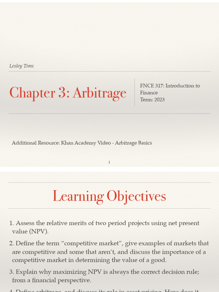 Arbitrage Notes | PDF | Net Present Value | Discounting