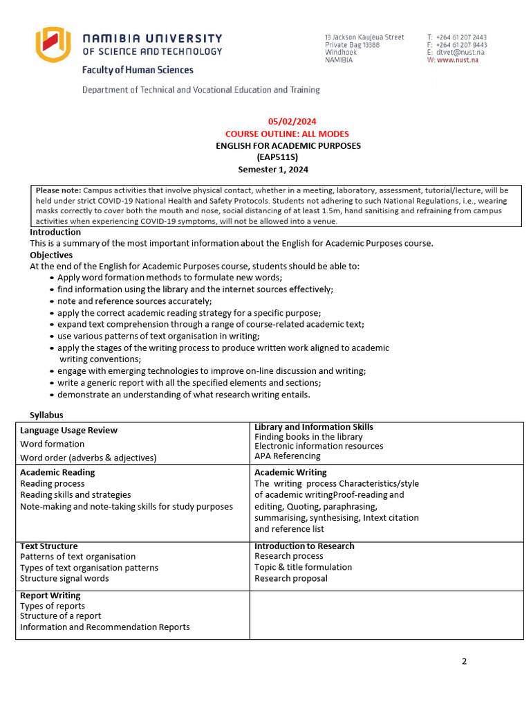 Academic English Course Guide | PDF | English Language | Word