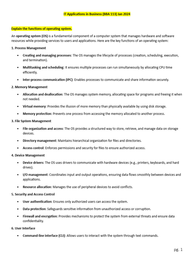 Key Functions of Operating Systems | PDF | Random Access Memory | Computer Network