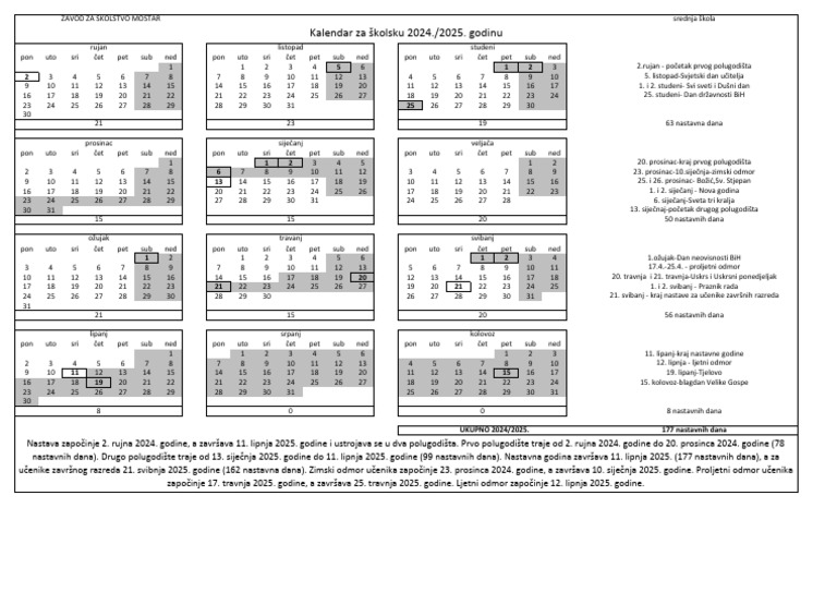 Skolski-kalendar-24-25.-Srednje-skole | PDF