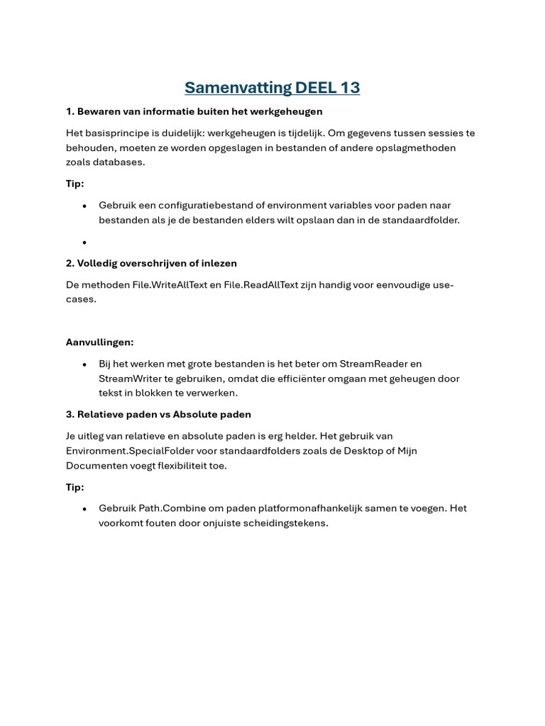 Programmeren Deel13-Samenvatting | PDF