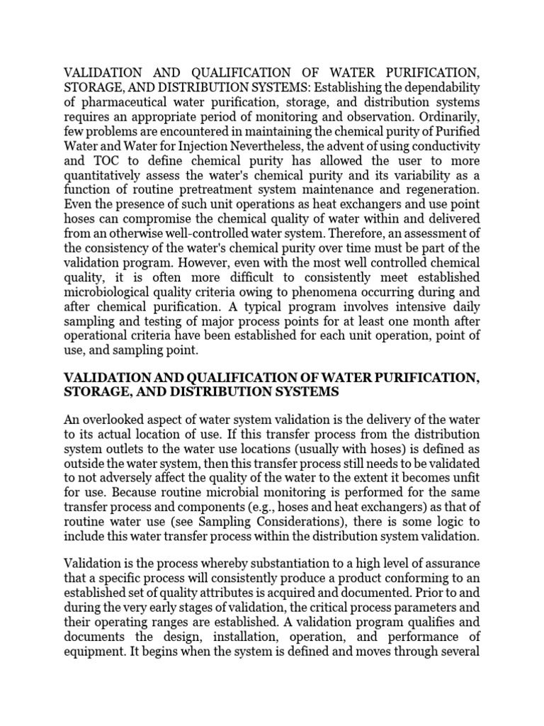 Pharmaceutical Water System Validation | PDF | Verification And ...