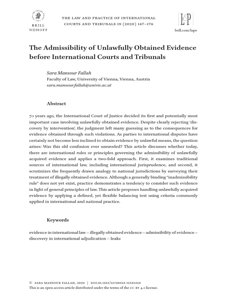 The Admissibility of Unlawfully Obtained Evidence Before International ...