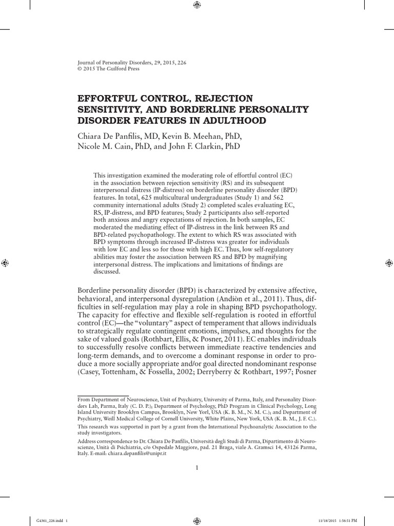 Effortful Control Rejection Sensitivity | PDF | Borderline Personality Disorder | Emotional Self ...