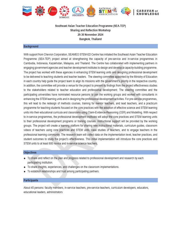 SEA-TEP Sharing and Reflection Workshop Nov 2024 | PDF | Teachers | Curriculum