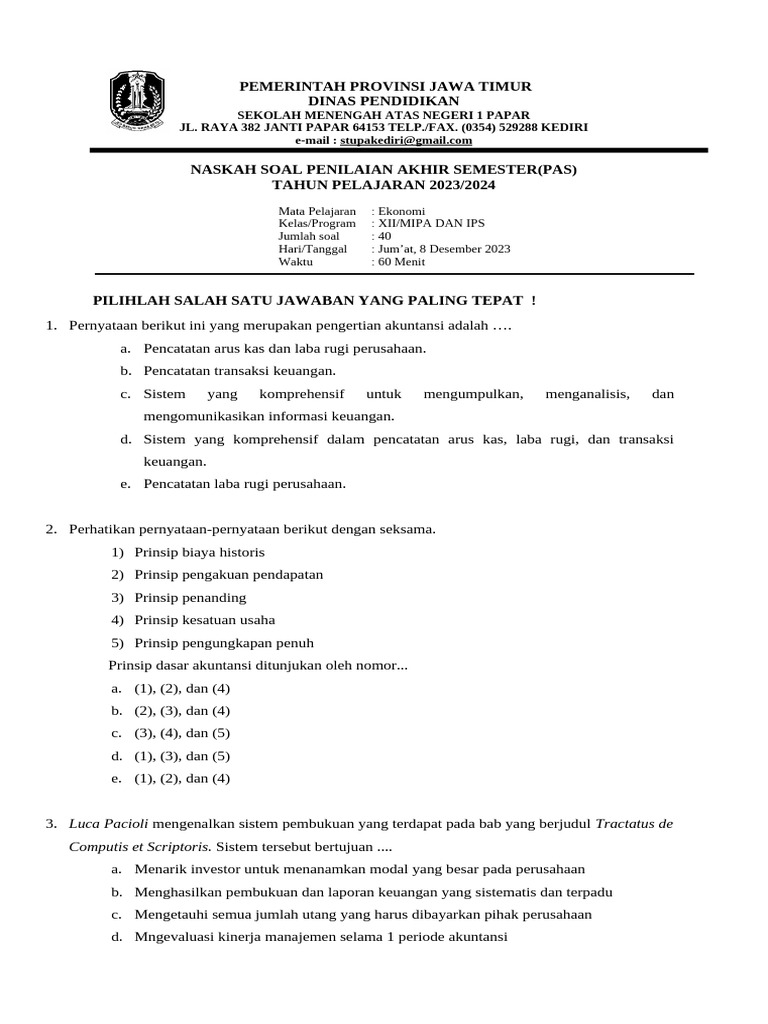 Soal Pas Eko Kelas Xii 202232024 | PDF