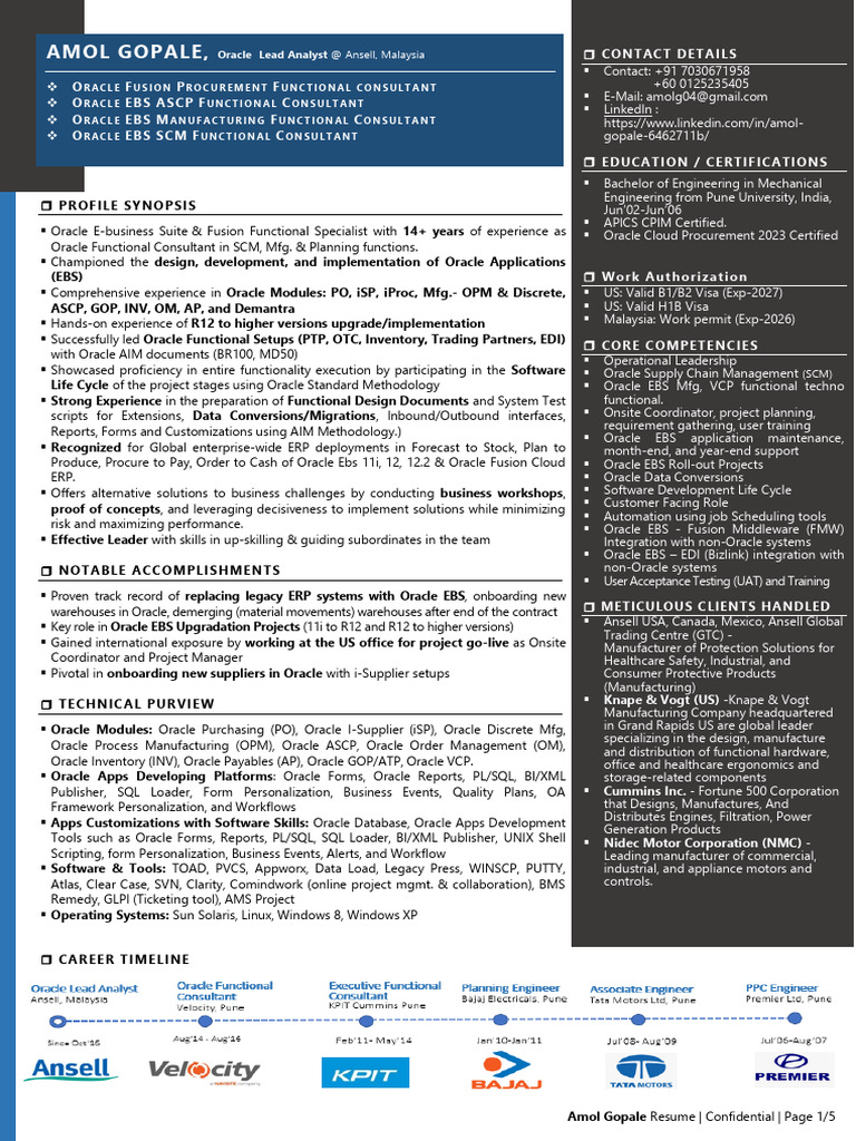 Amol Gopale | PDF | Oracle Corporation | Enterprise Resource Planning