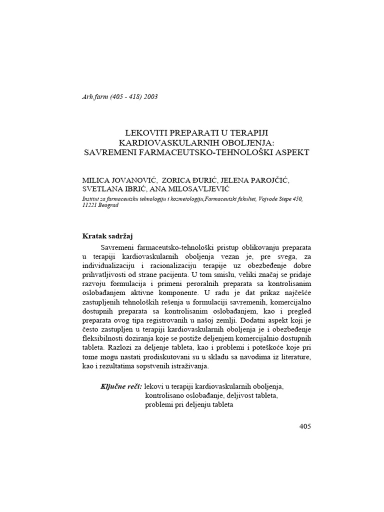 Lekoviti Preparati U Terapiji Kardiovaskularnih Oboljenja: Savremeni ...