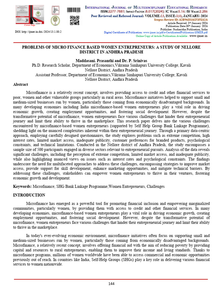 Challenges for Women Entrepreneurs in Microfinance | PDF ...