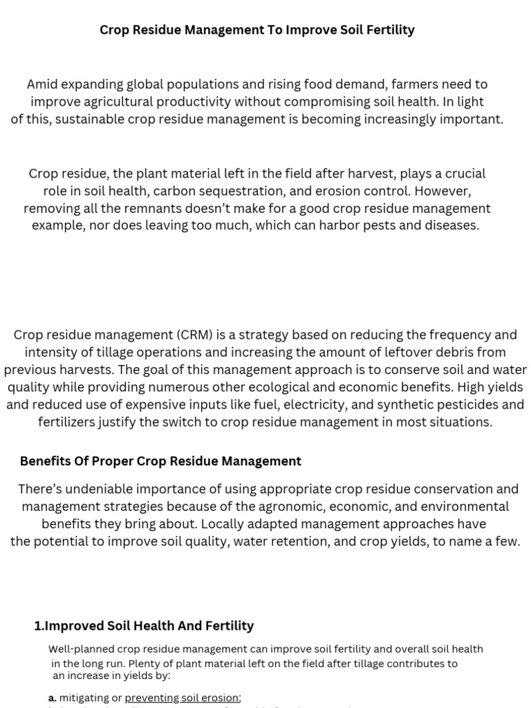 Crop Residue Management To Improve Soil Fertility 36485298 2024 | PDF | Soil | Agriculture