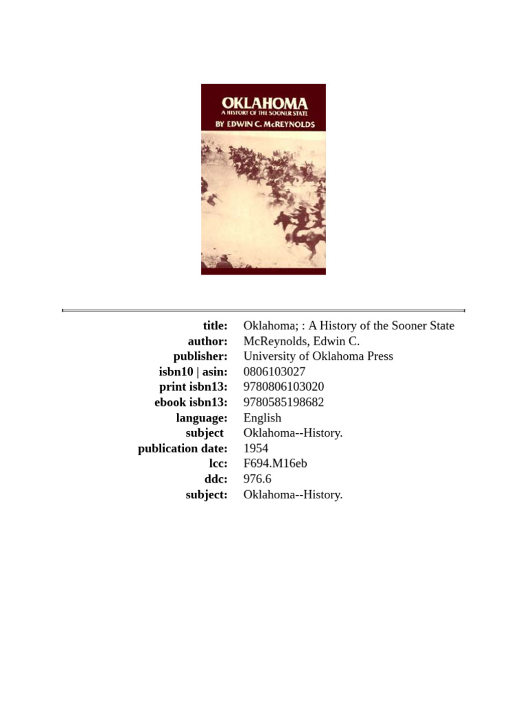 Oklahoma A History of The Sooner State | PDF | Spanish Empire | Great ...