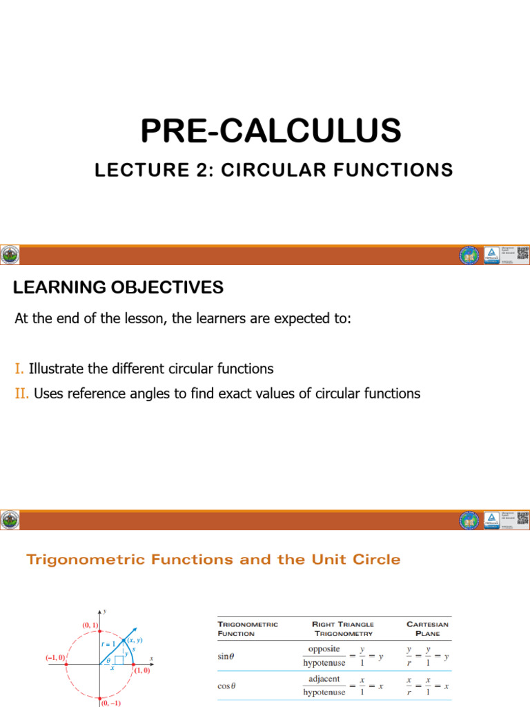 Pre Cal Lec 2 - Q2 Circular Functions | PDF