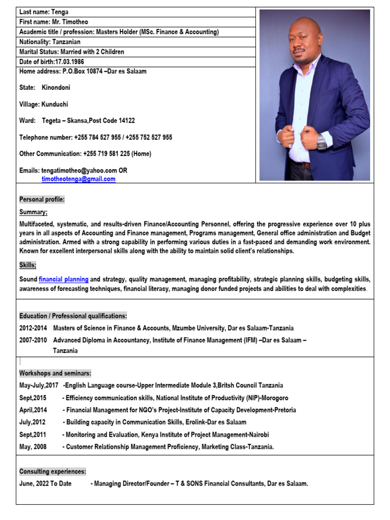 TIMOTHEO TENGA_bio | PDF | Budget | Tanzania