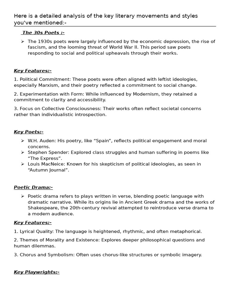 Here Is A Detailed Analysis of The Key Literary Movements and Styles ...