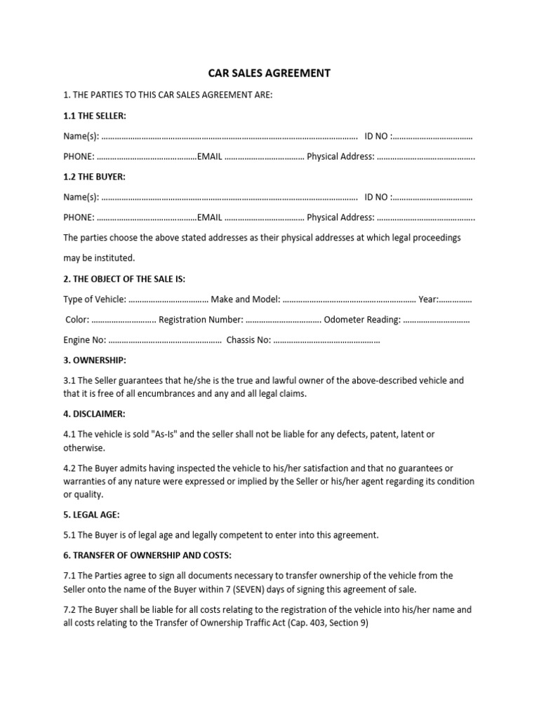Car Sales Agreement | PDF | Sales | Common Law