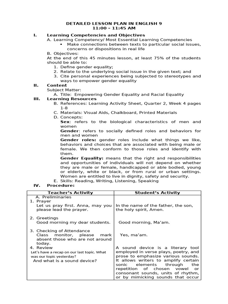 Gender Equality Lesson Plan | PDF | Gender | Gender Studies