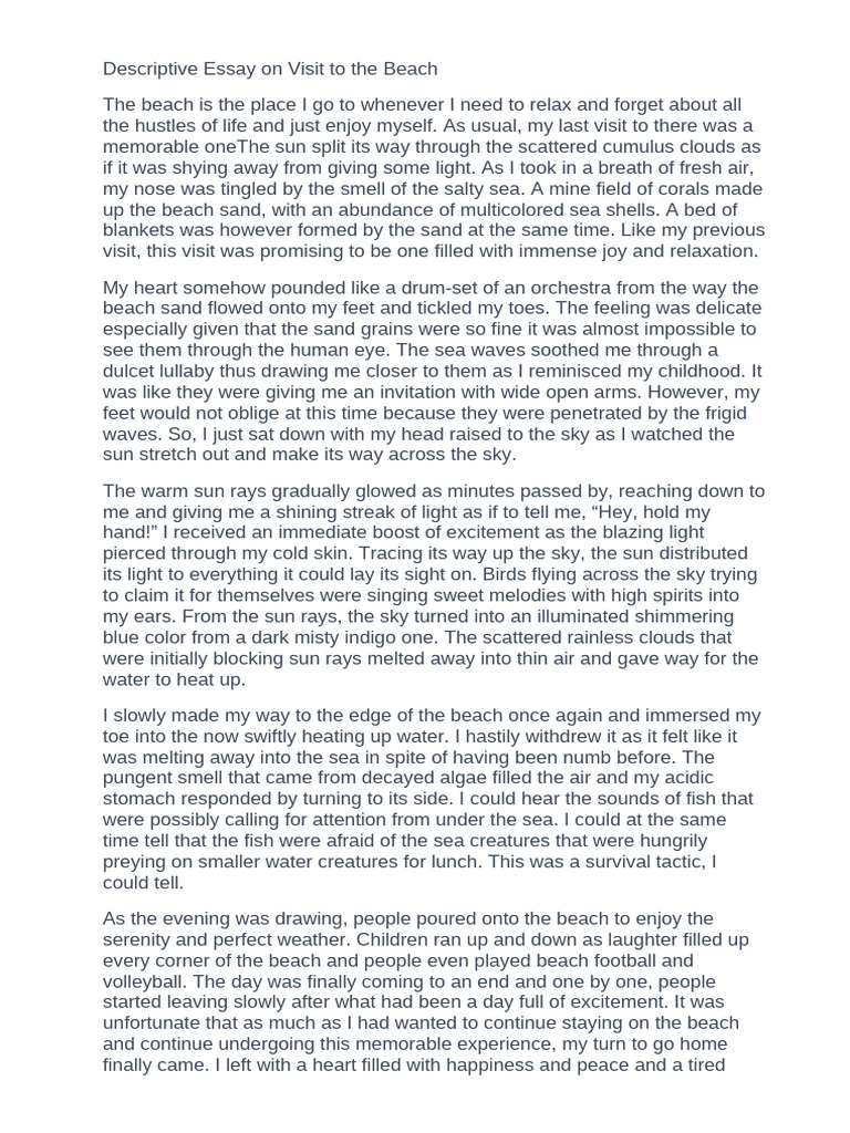 Descriptive Essay On Visit To The Beach | PDF | Sky
