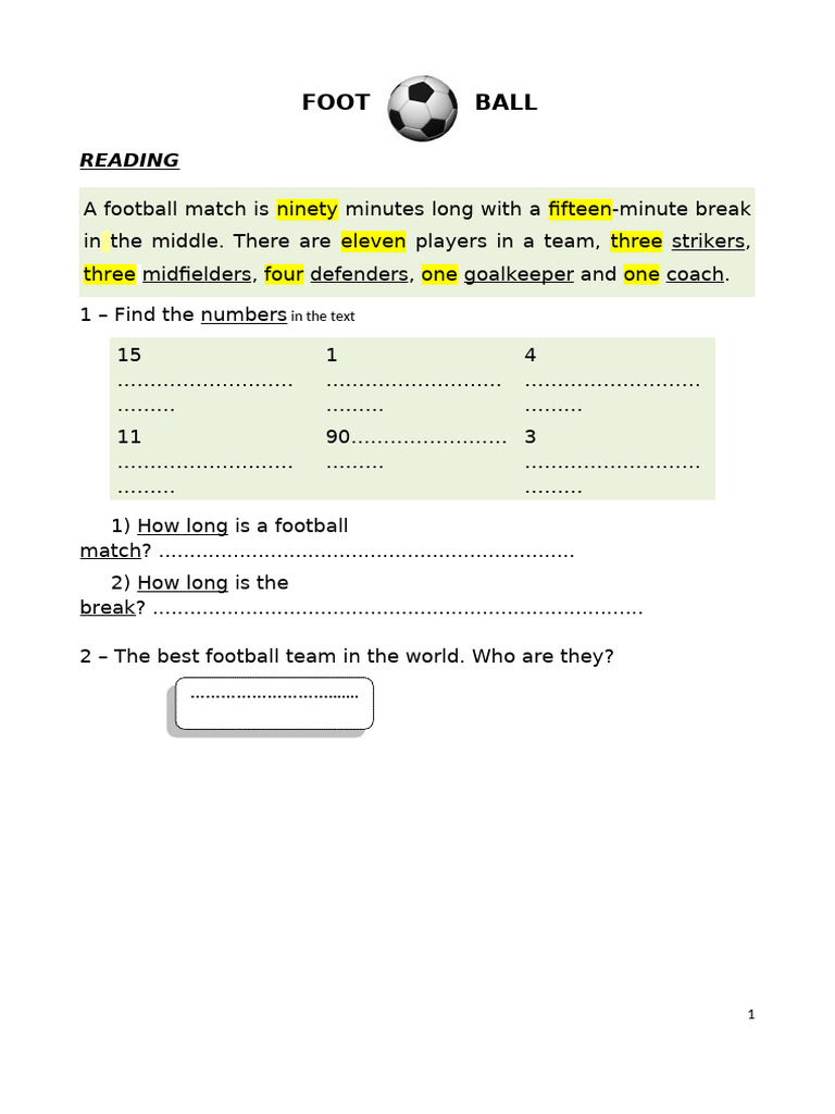 Football-Reading-Comprehension Homework | PDF | Forward (Association ...