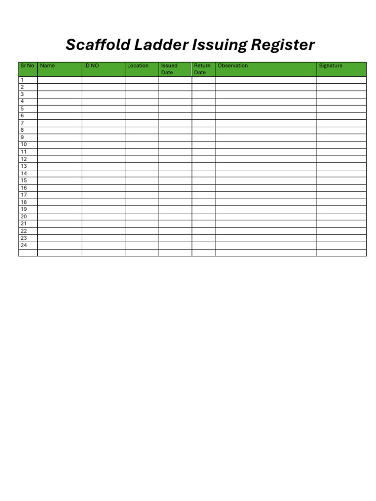 Scaffold Ladder Issuing Register | PDF