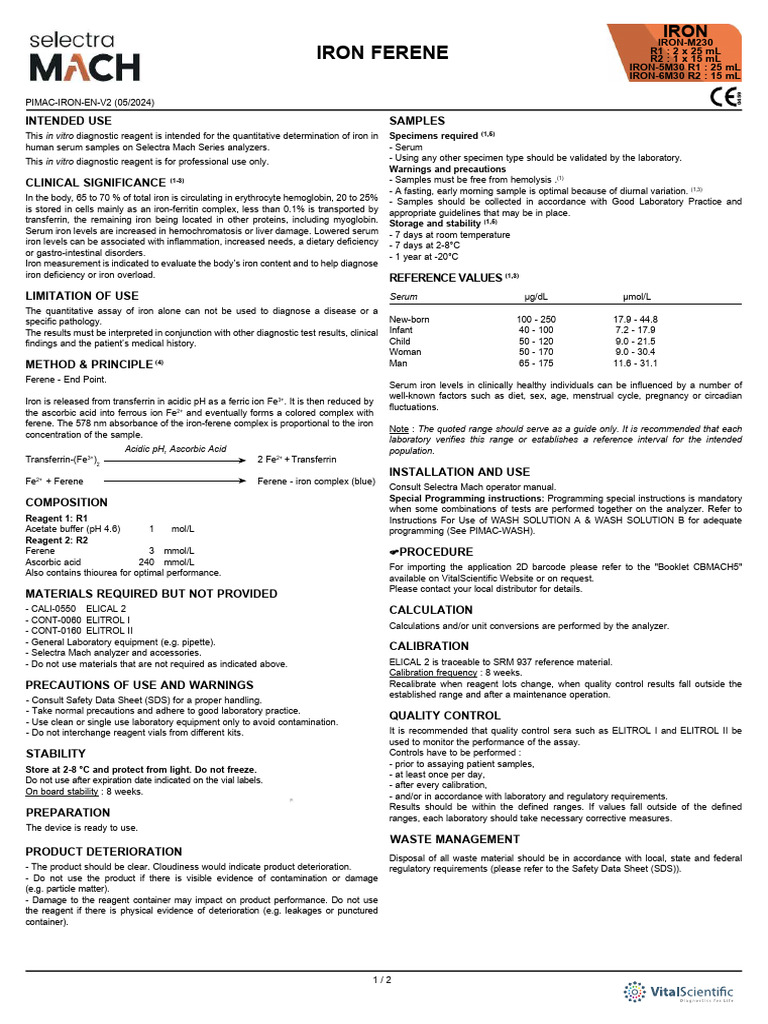 Iron Ferene Diagnostic Reagent Guide | PDF | Iron | Medical Specialties