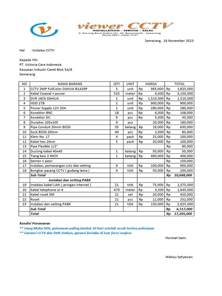 Penawaran Instalasi CCTV dan PABX Semarang | PDF