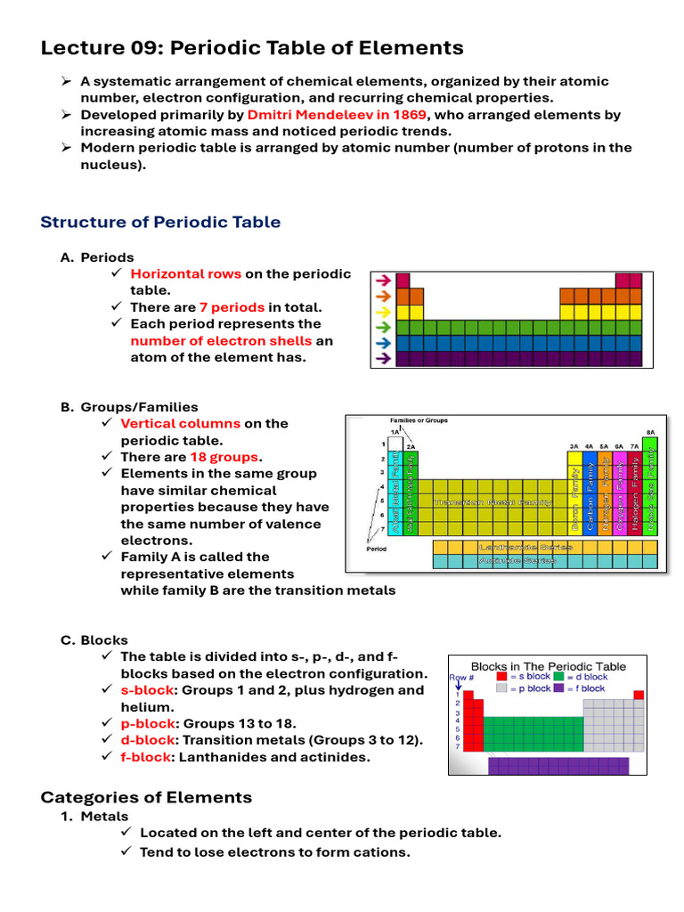 Lecture 09 - Periodic Table of Elements | PDF
