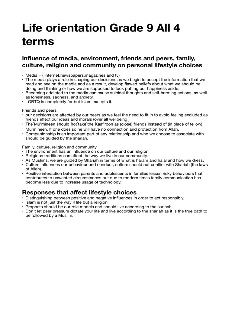 Life orientation Grade 9 All 4 terms | PDF | Sexually Transmitted Infection