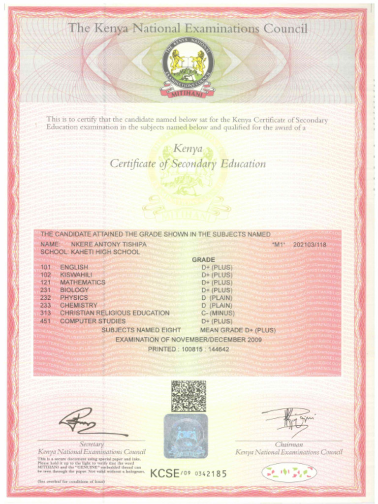 Kcse Certificate | PDF