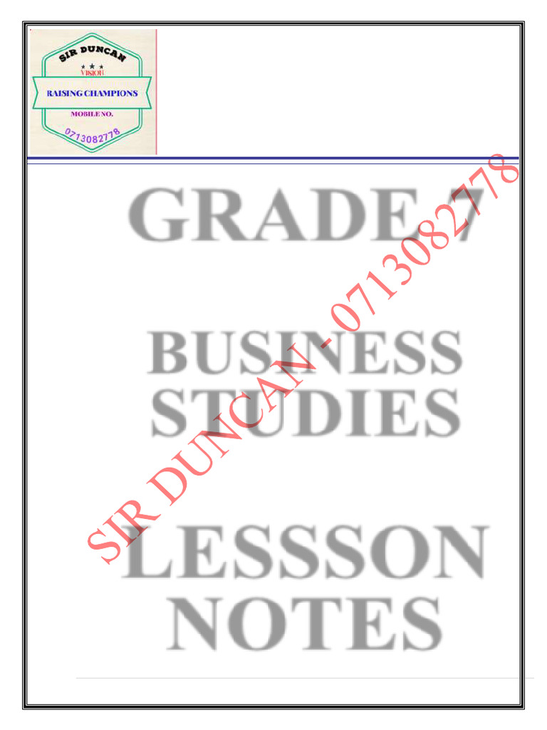 Grade 7 Business Studies Notes By Sir Duncan | PDF | Agriculture | Money
