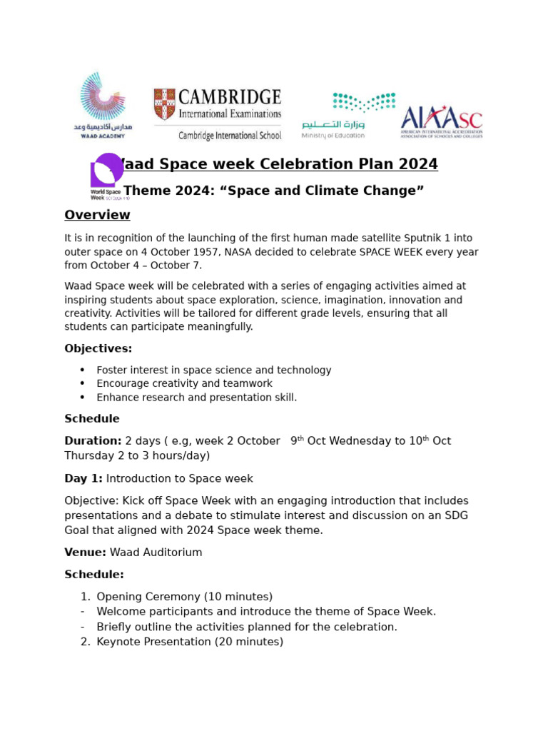 Waad Space Week 2024: Climate Change Focus | PDF | Stars | Satellite