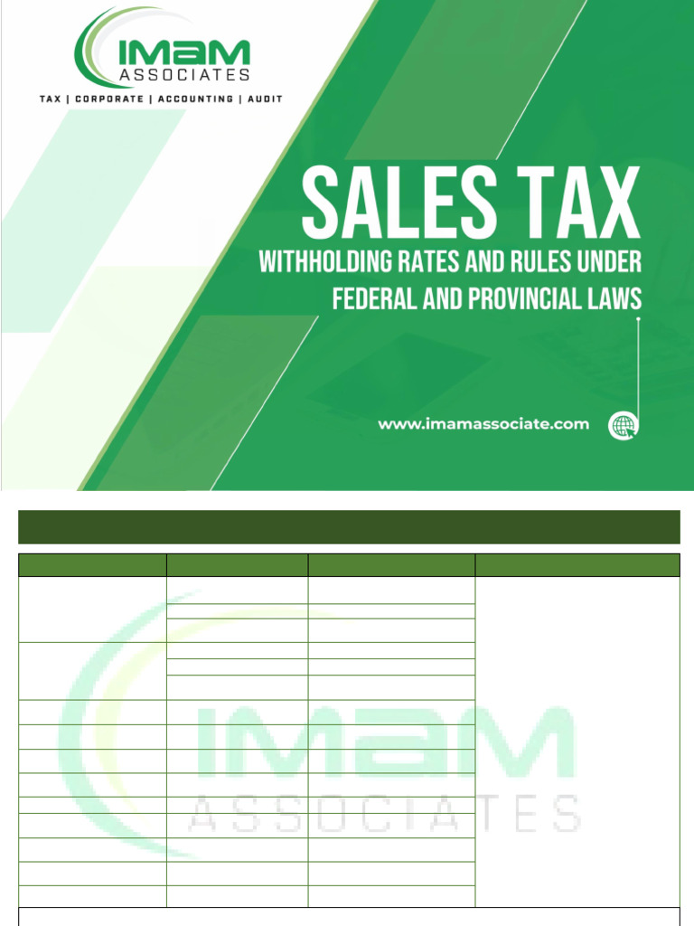 Federal and Provisional Sales Tax WHT Rates. | PDF | Taxes | Taxpayer