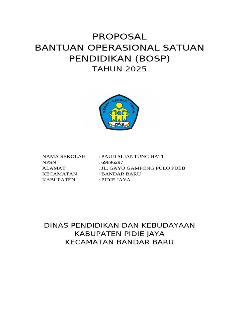 Cover Proposal Paud Sijantung Hati | PDF