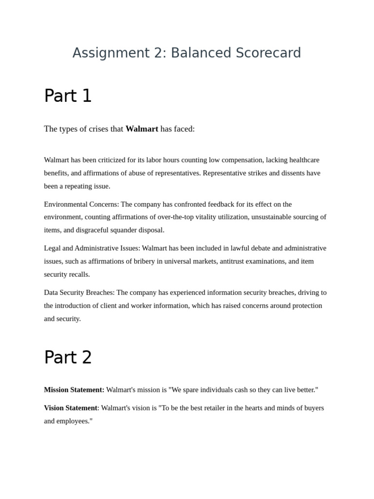 Assignment 2 Balanced Scorecard | PDF | Walmart | Private Sector