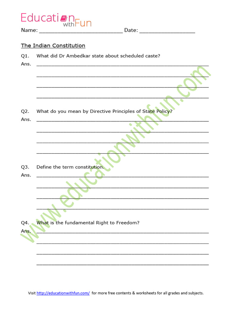 The Indian Constitution Worksheet 3 | PDF | Caste | Human Rights