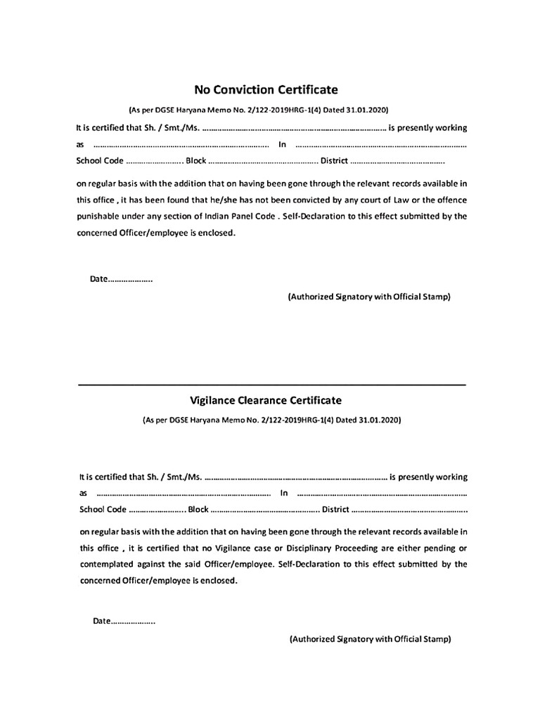 No Conviction and Integrity Certificates | PDF | Justice | Crime & Violence