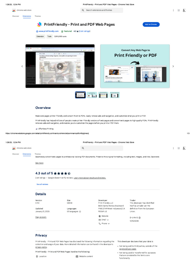 PrintFriendly - Print and PDF Web Pages - Chrome Web Store | PDF | World Wide Web | Internet & Web