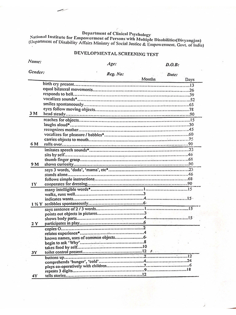 Developmental Screening Test | PDF