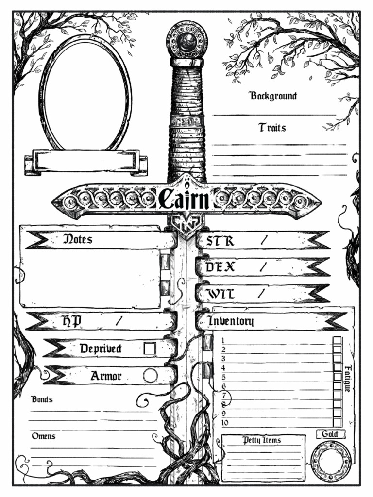 Cairn 2e Character Sheet Portrait Letter Fillable | PDF