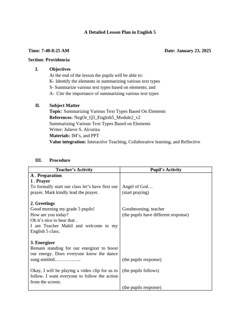G 5 Q3 Summarizing Various Text Types Based On Elements | PDF | Narrative | Serfdom