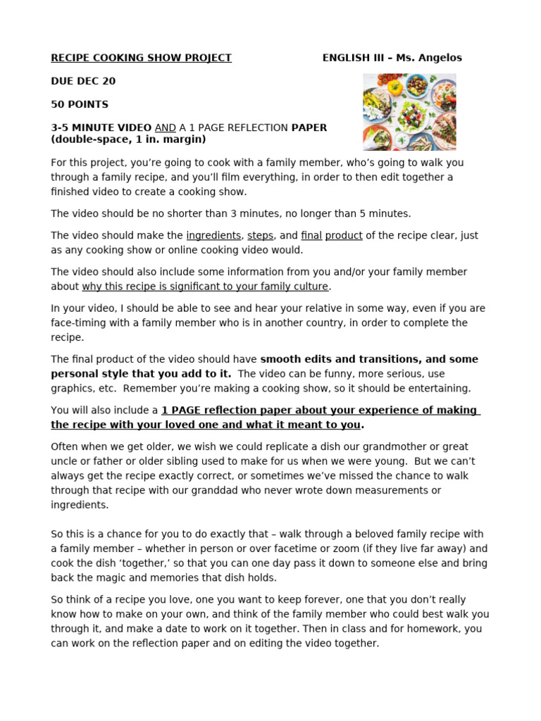 Family Recipe Cooking Show Project | PDF