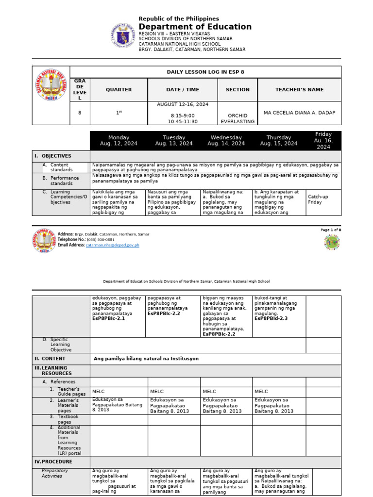 DLL Esp 8 Q1 W3 | PDF