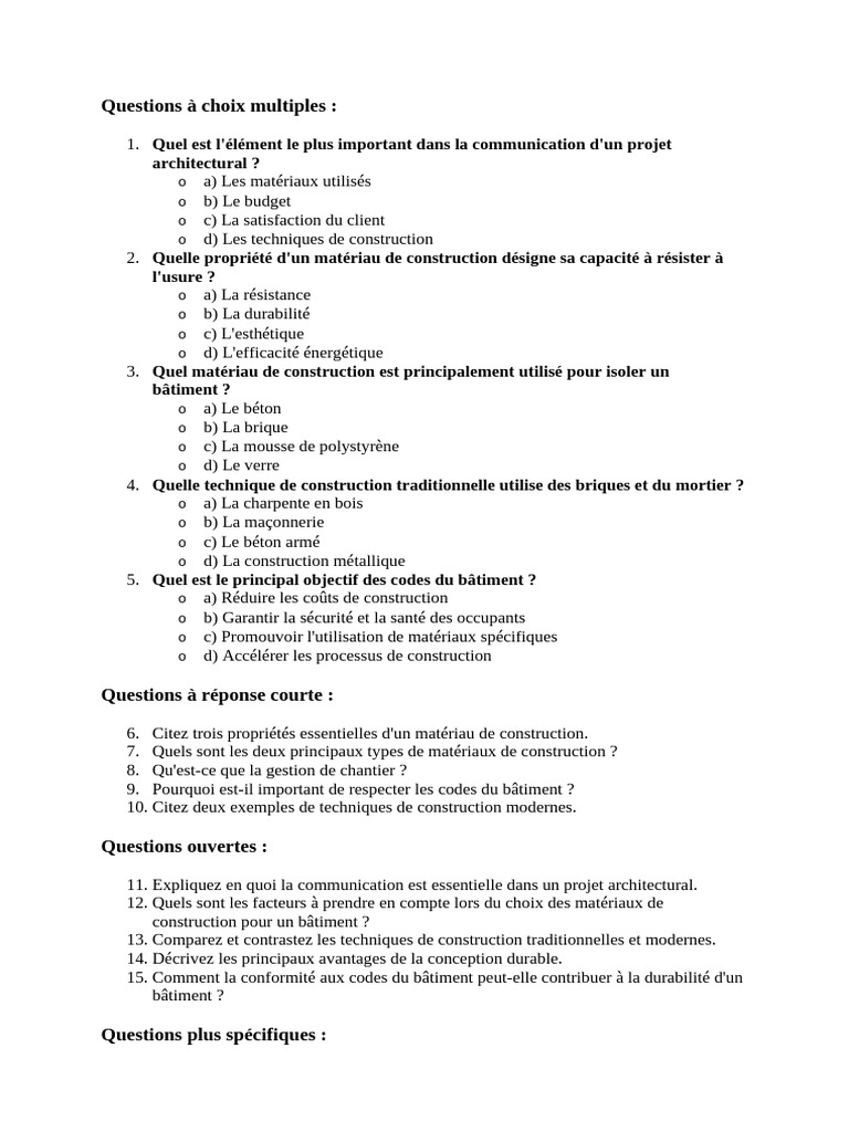 Questions clés sur la construction et l'architecture | PDF | Bois ...