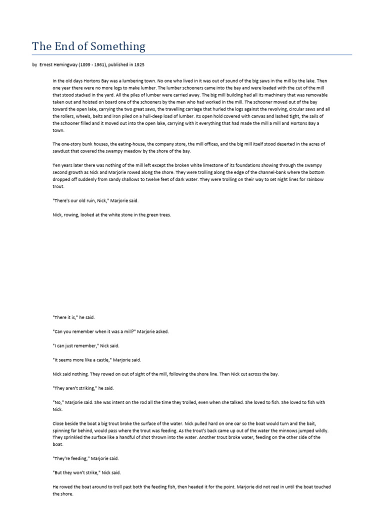 The End of Something: A Hemingway Analysis | PDF