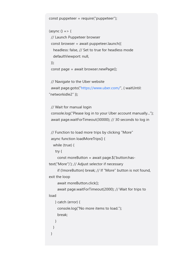 Puppeteer Script For Uber Login - Monica AI Chat | PDF | Java Script | Control Flow