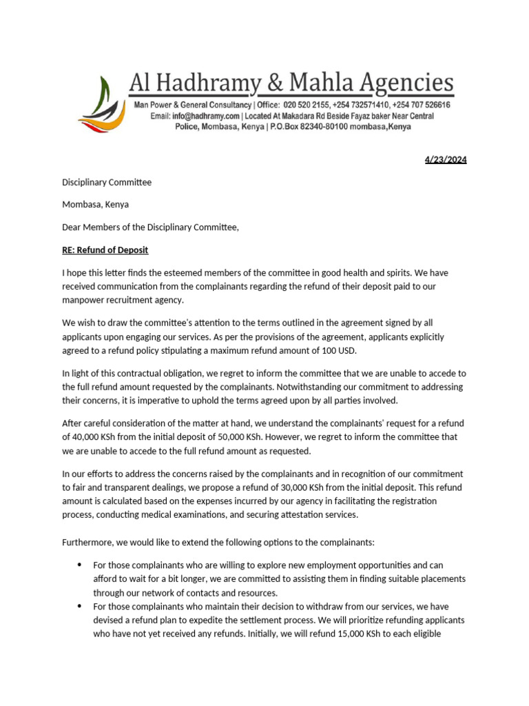 Deposit Refund Proposal to Committee | PDF | Justice | Crime & Violence