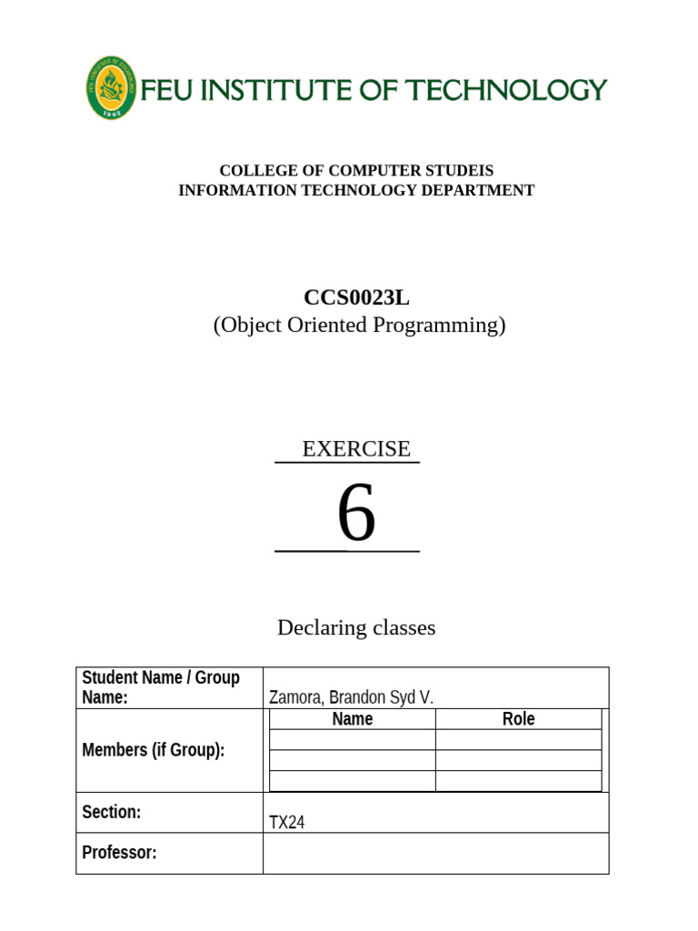 BSVZamora - Lab - Exp - 6 (Declaring Classes) | PDF | Class (Computer Programming) | Computer ...