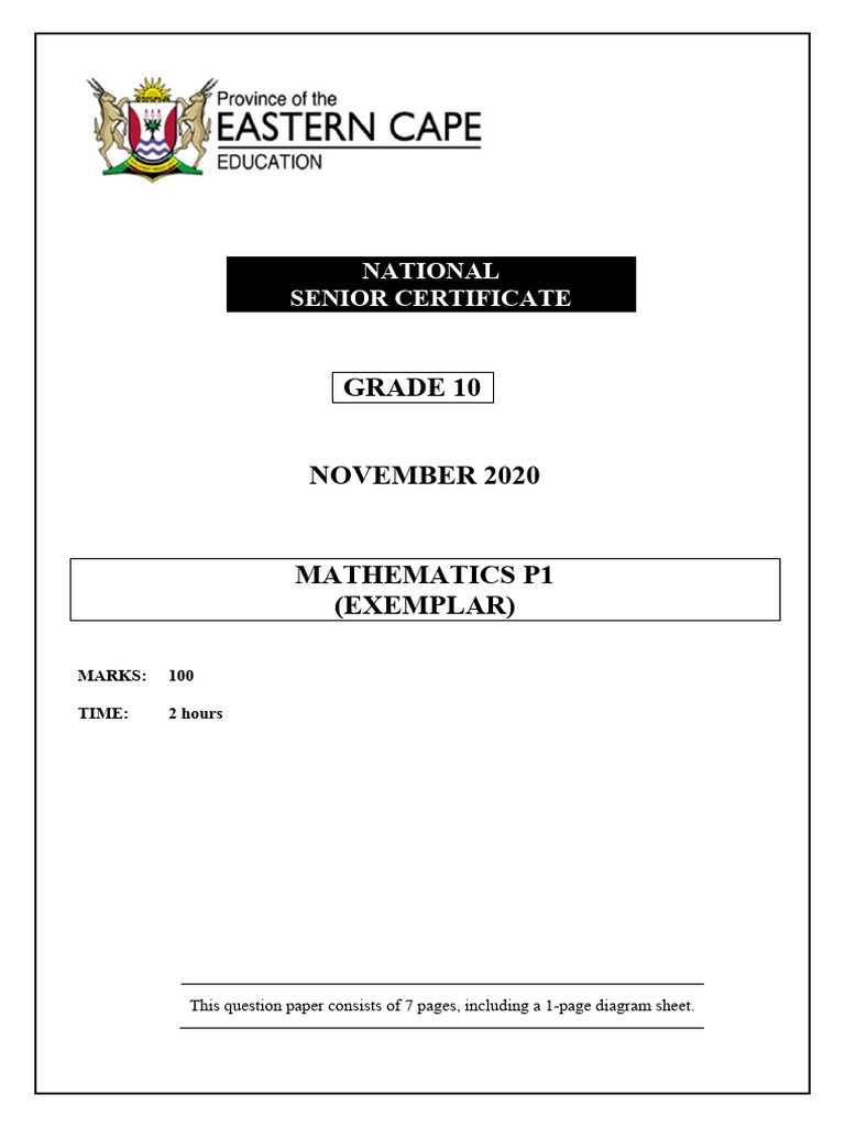 MATHS P1 GR10 QP NOV2020 - English | PDF | Cartesian Coordinate System ...