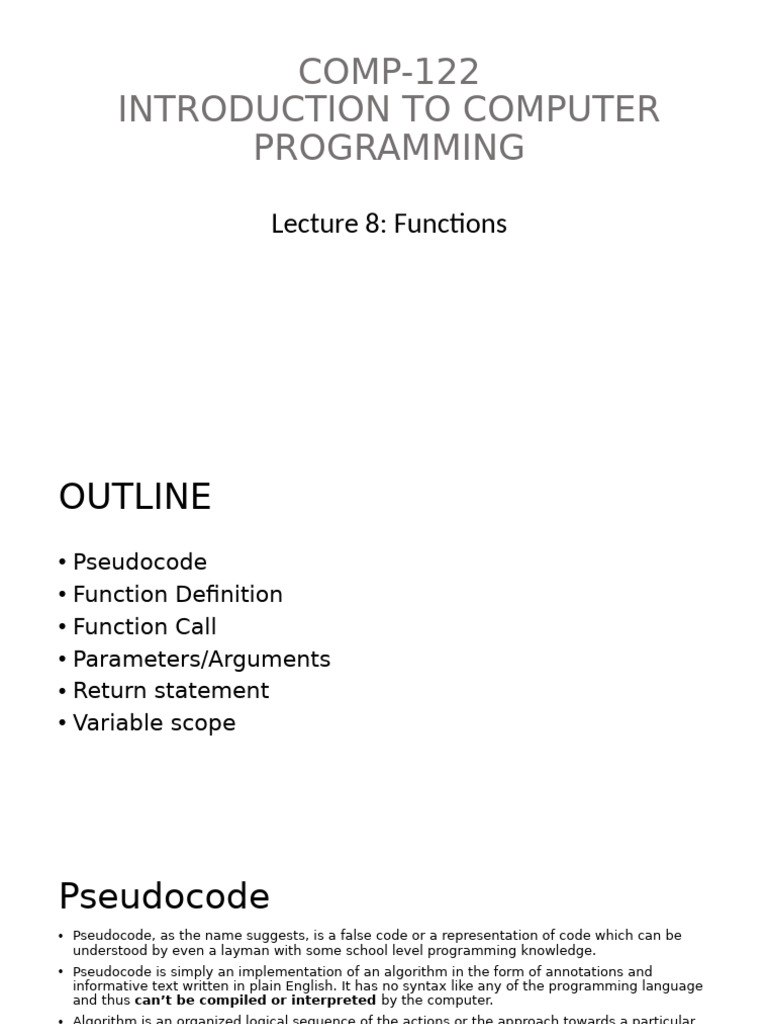 Comp Lecture 8 Functions Pdf Parameter Computer Programming Scope Computer Science